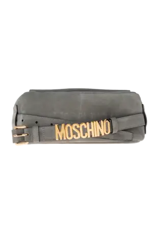 Moschino Suede Handbag With Golden Appliqu - Grey