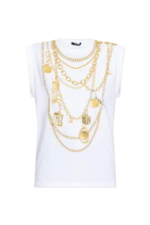 Balmain Printed Cotton Top With Appliqués - White