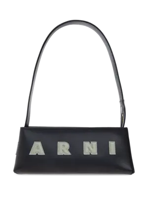 Marni Rectangular Shoulder Bag In Natural Leather Black