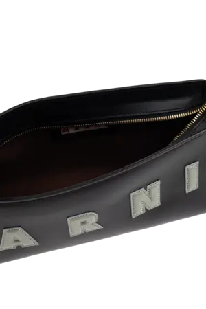 Marni Rectangular Shoulder Bag In Natural Leather - Black