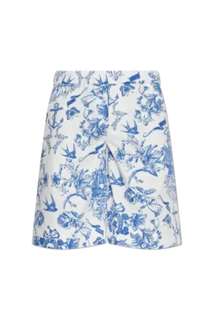 Alexander McQueen Printed Cotton Shorts - Blue