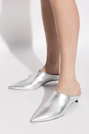JIL SANDER Leather Heeled Mules - Silver