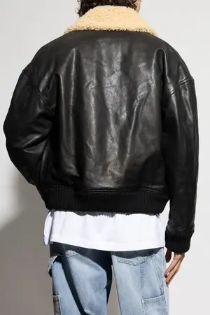 Dsquared2 Leather Bomber Jacket With Faux Fur Collar