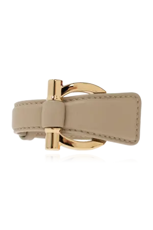 FERRAGAMO Leather Bracelet With Gold Clasp - Beige