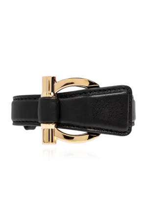 FERRAGAMO Leather Bracelet With Gold-tone Clasp - Black