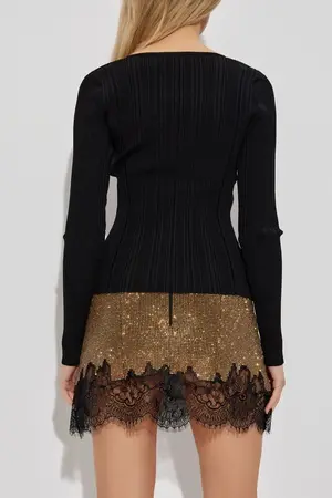 SELF-PORTRAIT Ribbed Knit Top With Shimmering Button Detail