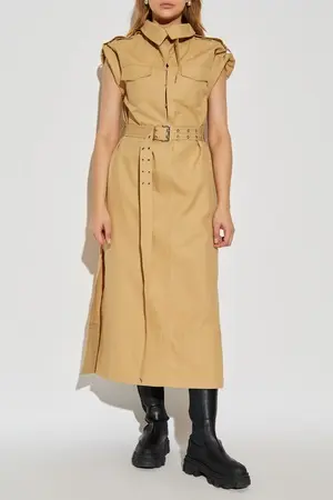 GANNI Cotton-linen Blend Midi Dress With Belt