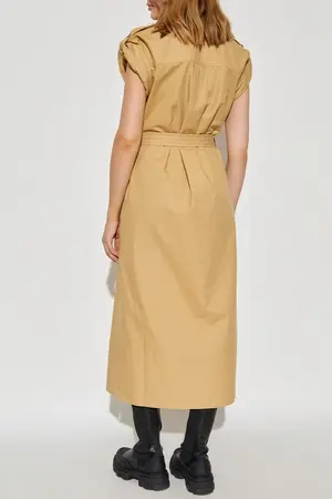 GANNI Cotton-linen Blend Midi Dress With Belt
