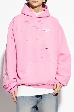 Balenciaga Cotton Hoodie With Distressed Details And Logo