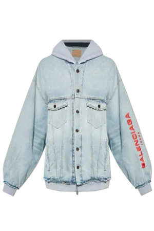 Balenciaga Hooded Denim Jacket - Light Blue