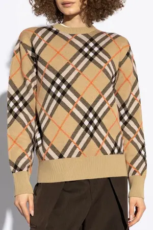 Burberry Check Pattern Wool-blend Sweater - Beige
