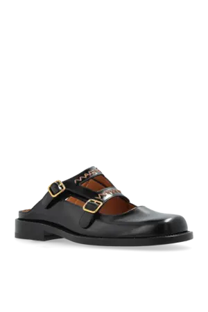 Marni Leather Mules With Gold Buckles - Black