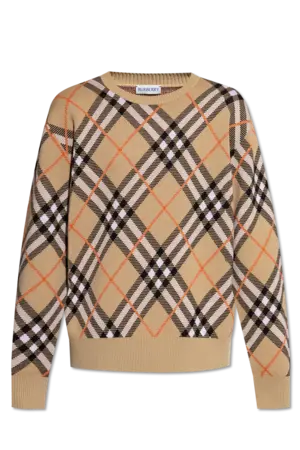 Burberry Check Pattern Wool Blend Sweater - Beige