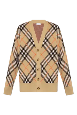 Burberry Woolen Cardigan With Check Pattern - Beige