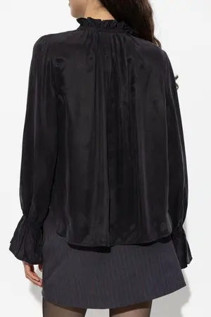 GANNI Ruffled Neckline Tie Blouse
