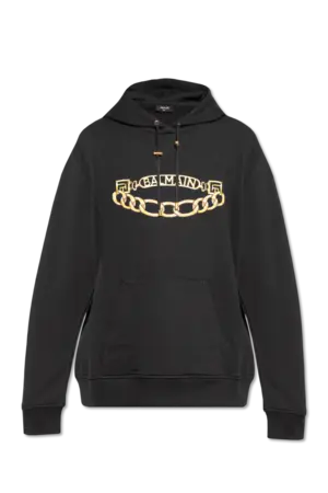Balmain Hooded Cotton Knit Pullover With Gold Chain Motif