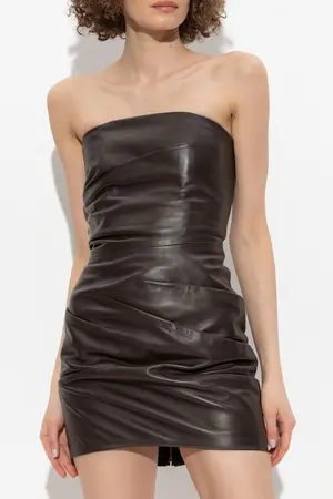 Attico Leather Mini Dress - Brown