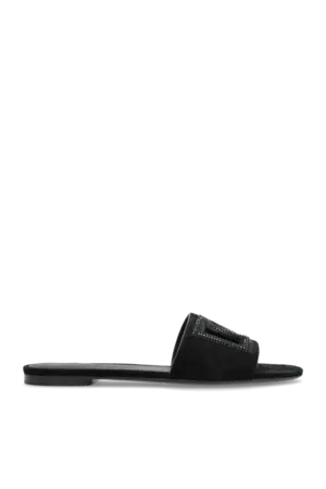 Dolce & Gabbana Slides With Crystal Embellished Logo - Black