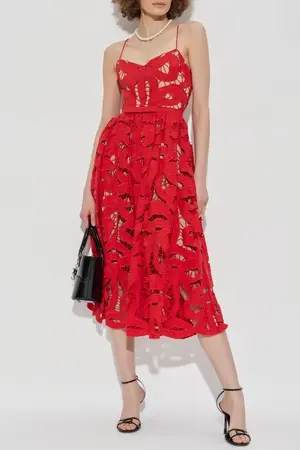 SELF-PORTRAIT Strappy Floral Embroidered Midi Dress