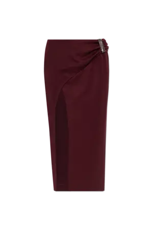 Attico Draped Virgin Wool Skirt With Slit And Buckle Detail