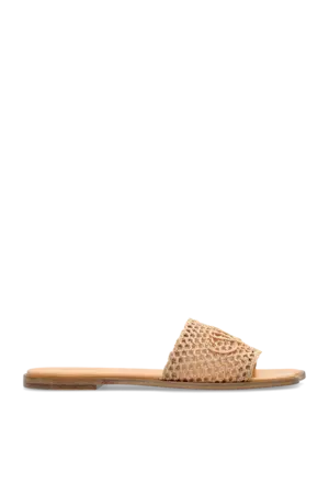 Chloé Flower Woven Leather Slides - Beige