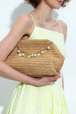 SELF-PORTRAIT Geometric Woven Handbag With Gold Chain