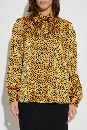 Versace Silk Shirt With Panther Print And Bow Detail