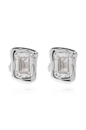 Kate Spade New York Brass Earrings With Emerald Cut Stone - Silver