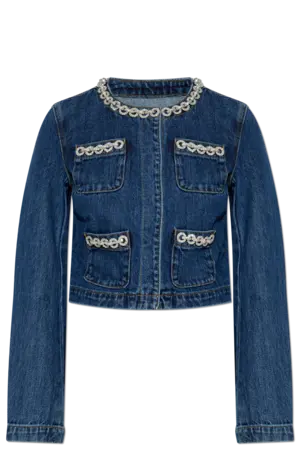 SELF-PORTRAIT Cropped Denim Jacket - Blue