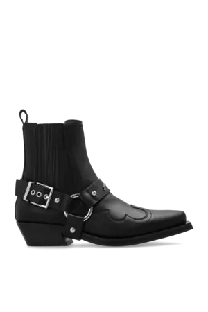 GANNI Leather Ankle Boots With Buckle Detail