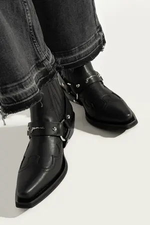 GANNI Leather Ankle Boots With Buckle Detail