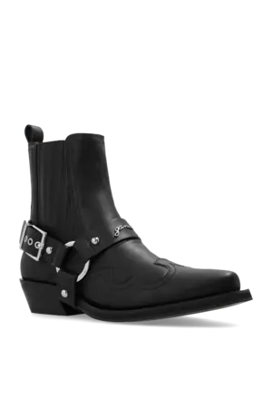 GANNI Leather Ankle Boots With Buckle Detail