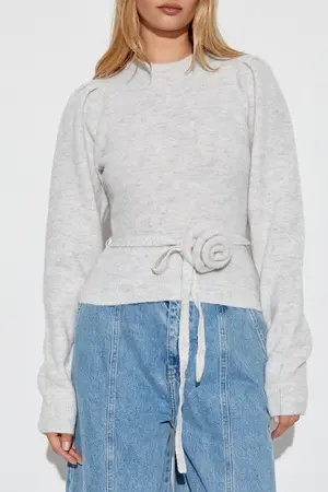 ROTATE BY BIRGER CHRISTENSEN Wool And Alpaca Blend Sweater With Rose Appliqué Belt