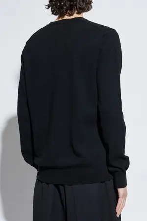 Play Comme Des Garcon V-neck Wool Sweater With Heart Patch - Black