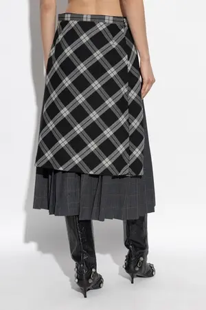 Balenciaga Plaid Pleated Mid-length Skirt With Logo Pouch