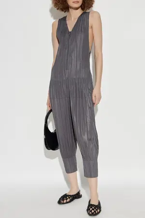 Issey Miyake Pleated Sleeveless Jumpsuit - Grey