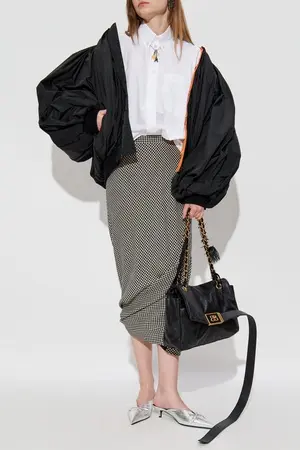 Balenciaga Houndstooth Wool Midi Skirt