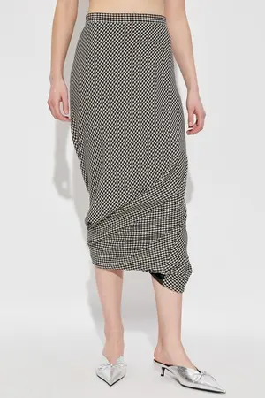 Balenciaga Houndstooth Wool Midi Skirt