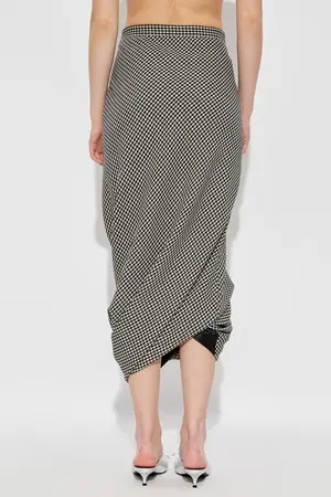 Balenciaga Houndstooth Wool Midi Skirt