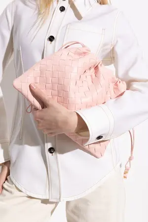 Bottega Veneta Shoulder Bag With Woven Pattern And Drawstring Closure - Pink