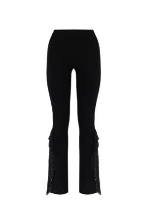 Blumarine High-waisted Ribbed Flare Trousers With Lace Inserts