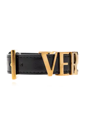 Versace Leather Bracelet With Gold Logo