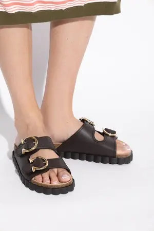 FERRAGAMO Kapalua Leather Slides With Gancini Buckles