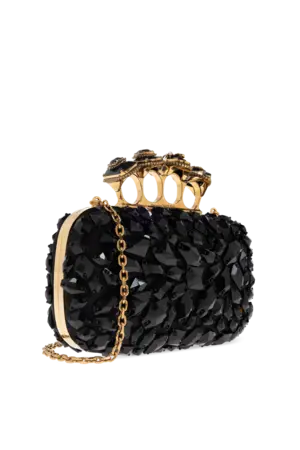 Alexander McQueen Handbag With Knuckle Duster Handle And Stone Embellishments - Black