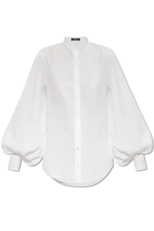 Balmain Cotton Shirt With Balloon Sleeves And Mandarin Collar