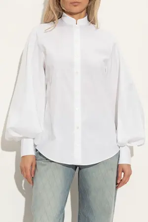 Balmain Cotton Shirt With Balloon Sleeves And Mandarin Collar