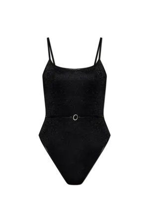Oseree Shimmering One-piece Swimsuit With Embellished Belt - Black