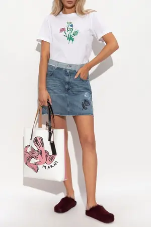 Marni Short Denim Skirt With Logo