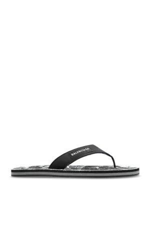 Balenciaga Logo Flip-flops - Black