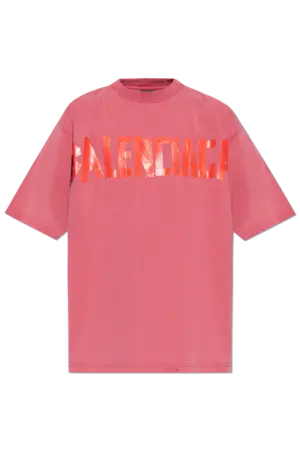 Balenciaga T-shirt With Printed Logo Pink